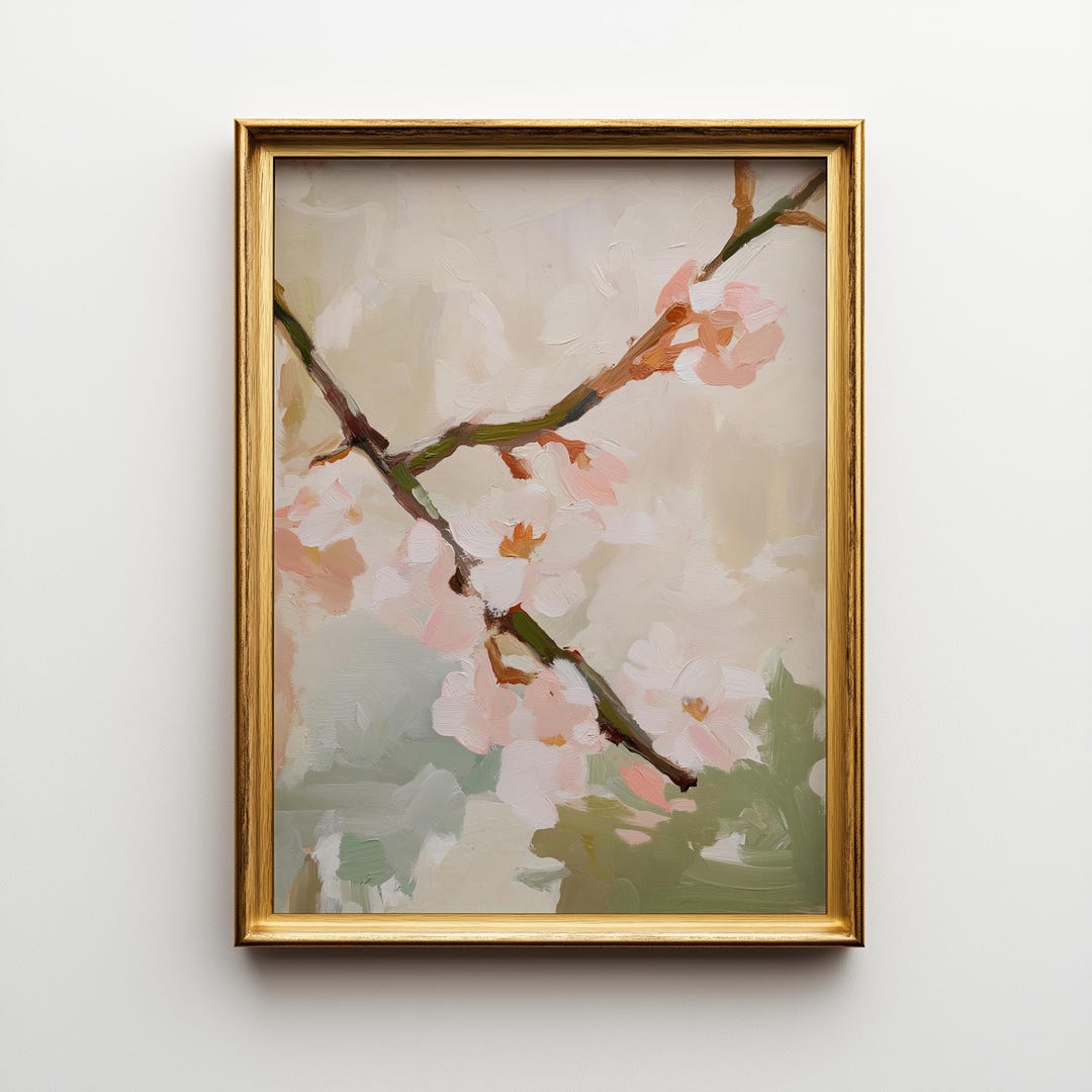 Cherry Blossom Branch Print – Cottagecore Pale Pink Floral Art (digital ...