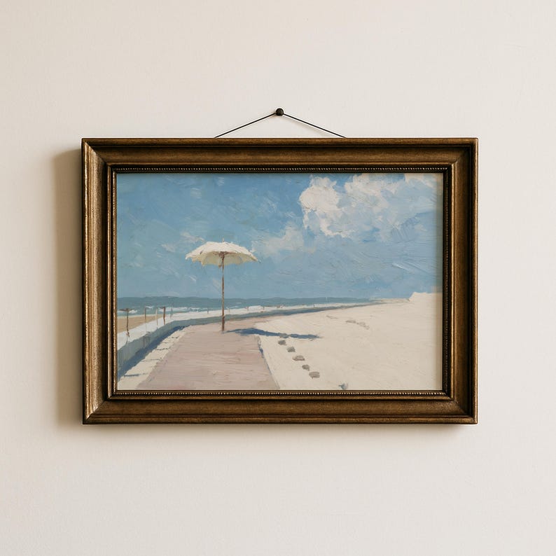 Coastal Beach Scene Print – Minimalist Shoreline Painting (digital ...