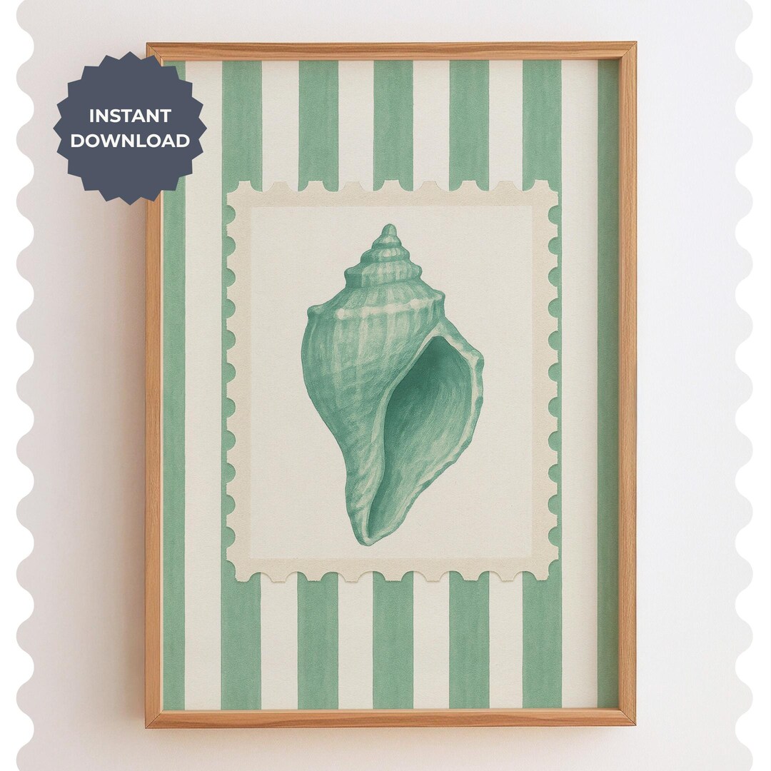 Seashell Stamp Print: Green Coastal Wall Art (digital Download) - Etsy