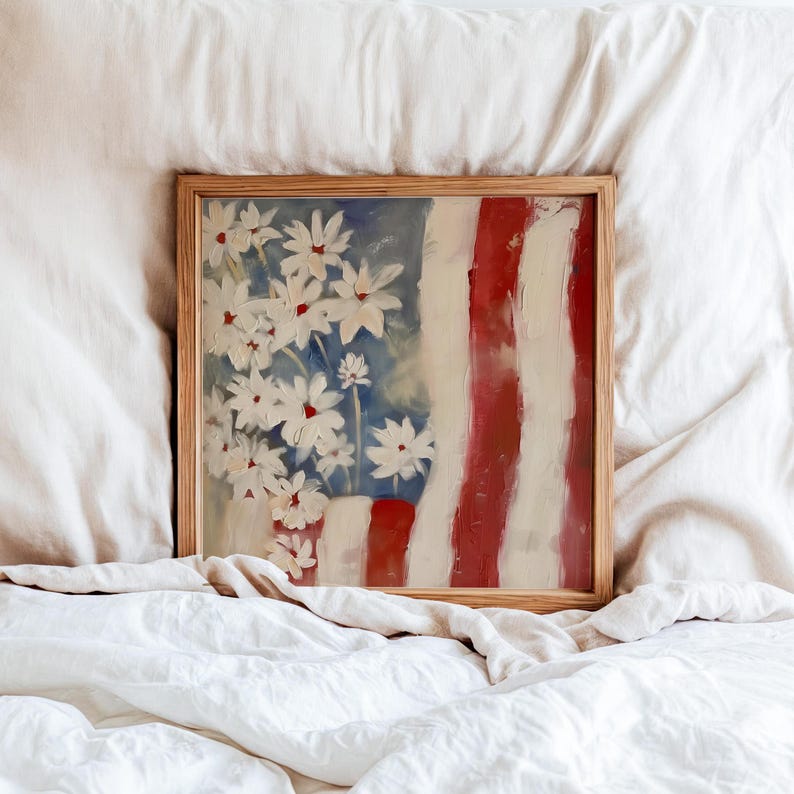 Floral American Flag Print: Patriotic USA Wall Art (30x30 Digital ...