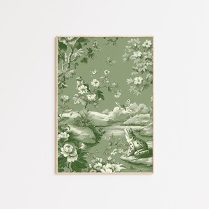 Frog Toile Print: Green Rococo Floral Wall Art (digital Download) - Etsy
