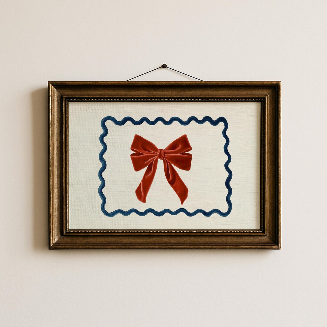 Rustic Red Bow Printable Art - Vintage Ribbon Design, Classic Wall Art ...