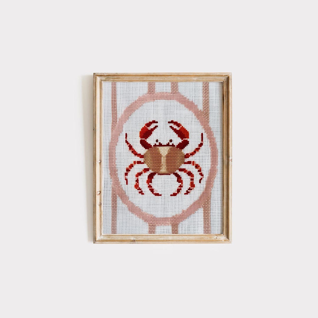 Striped Crab Needlepoint Style Print: Coastal Granddaughter Wall Art ...