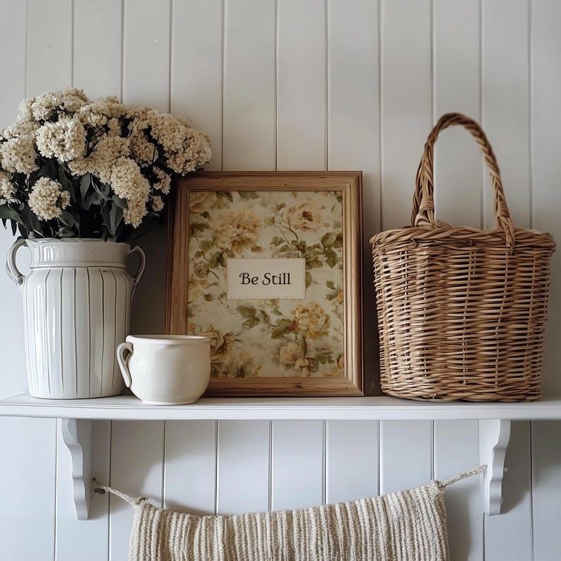 Be Still Floral Scripture Print - Vintage Cottagecore Wall Art (digital ...