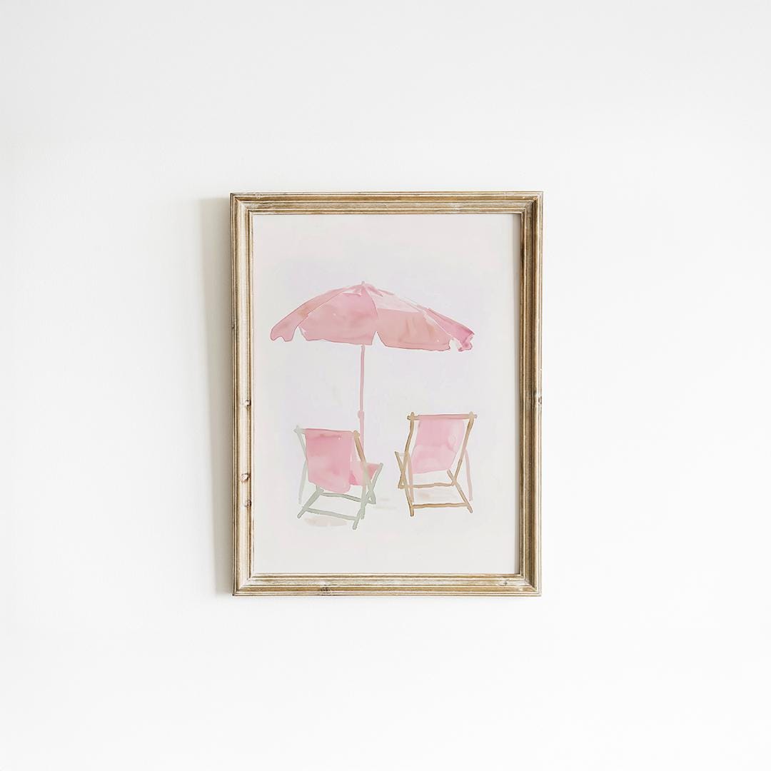 Pink Beach Chairs Print: Coastal Watercolor Art (digital Download) - Etsy