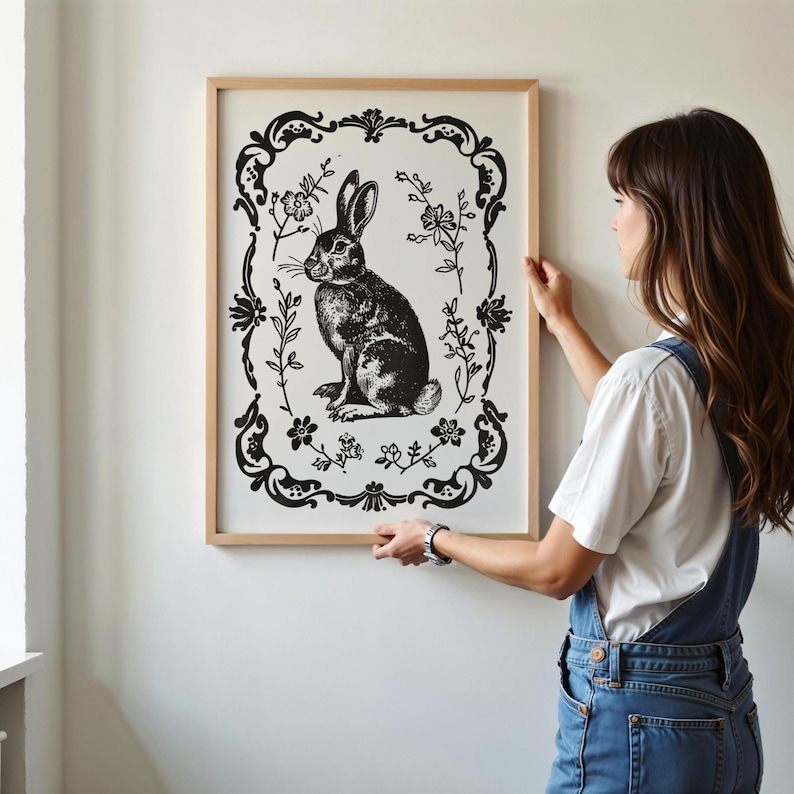 Vintage Rabbit Print: Black and White Bunny Wall Art (digital Download ...
