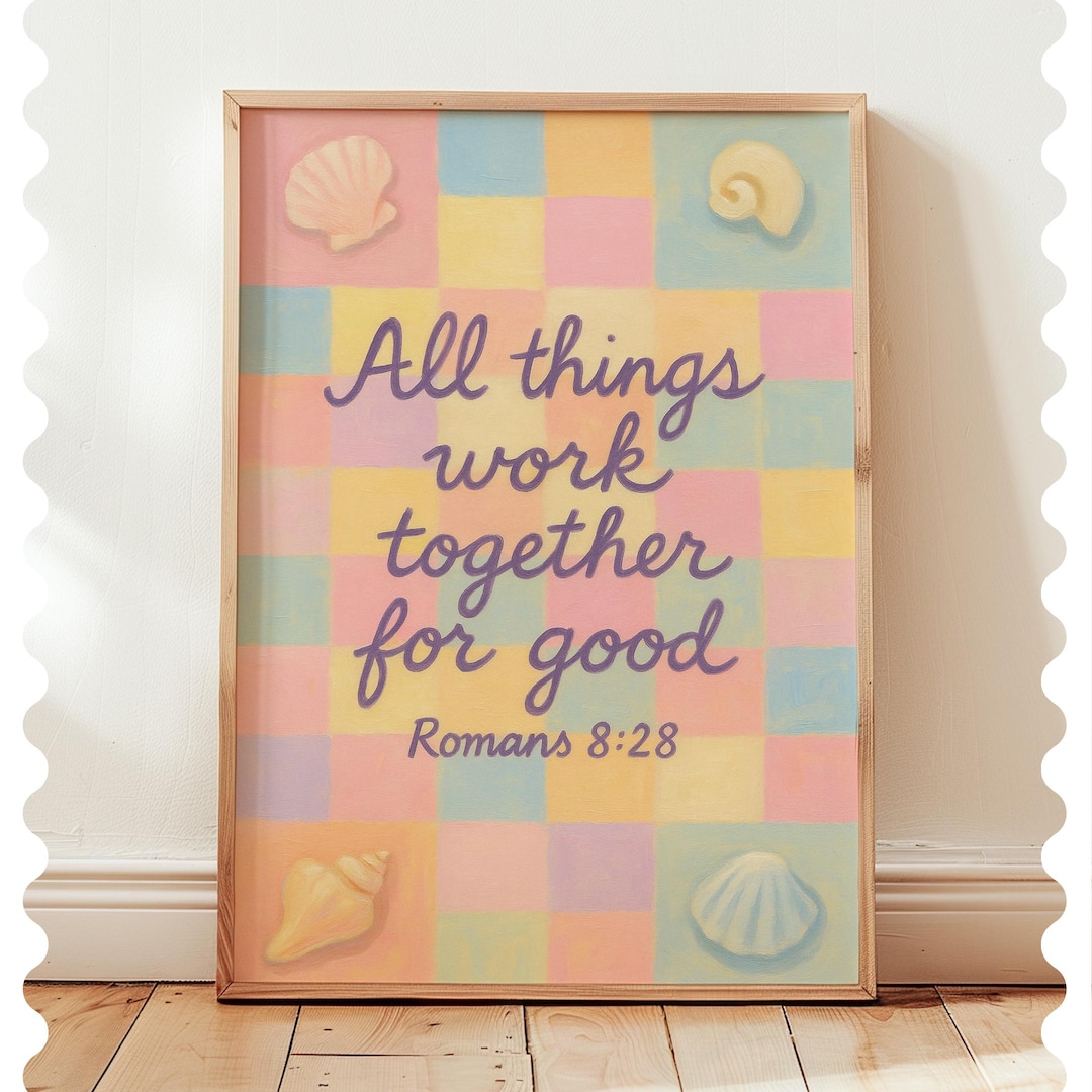 Romans 8:28 Bible Verse Wall Art – Pastel Checkerboard Christian Print ...