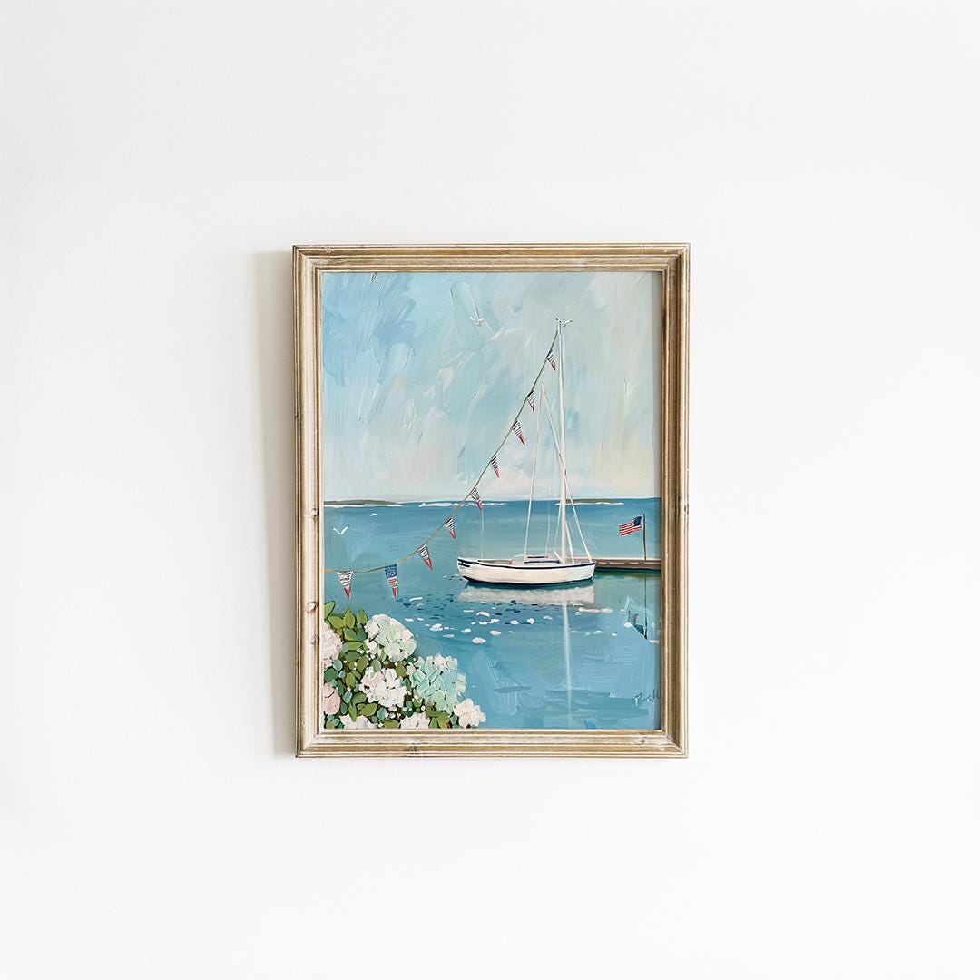 Nautical Harbor Flags Print: Coastal 4th of July Wall Art (digital ...