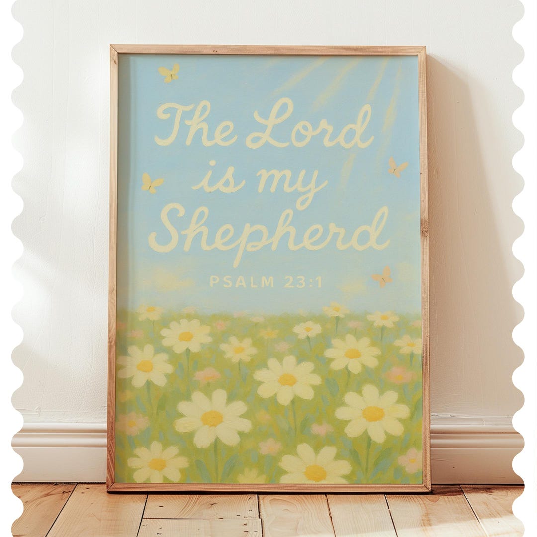 Psalm 23 Printable Wall Art: Christian Scripture, Daisy Field Decor ...