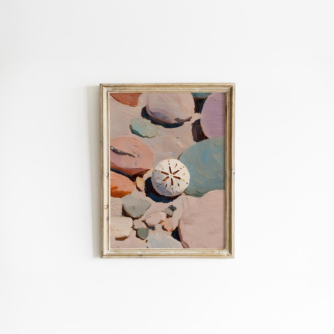 Coastal Beach Stone Art Print – Serene Seaside Painting (digital ...