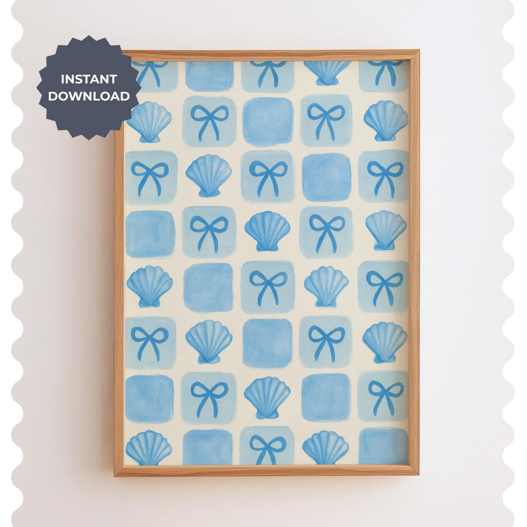 Bows and Shells Printable Wall Art, Coastal Coquette Decor Download ...