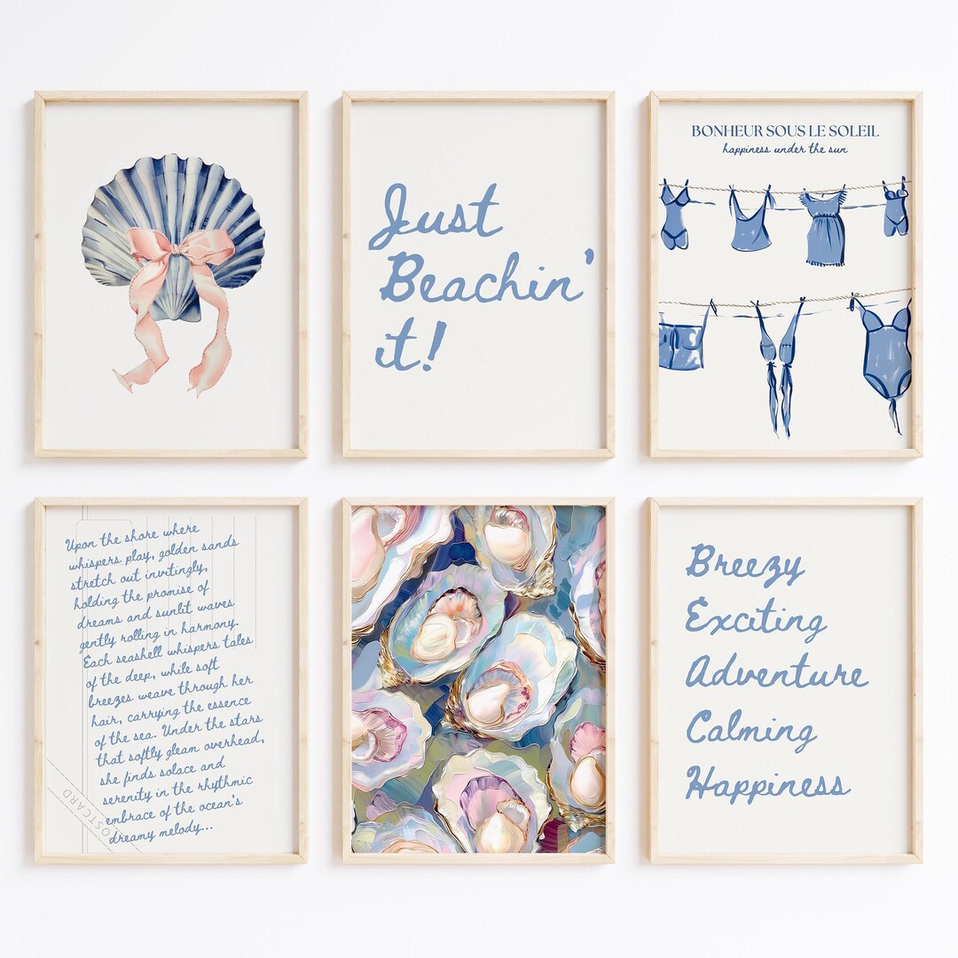 Coastal Wall Art Print Set of 6 Coastal Granddaughter Aesthetic Room ...