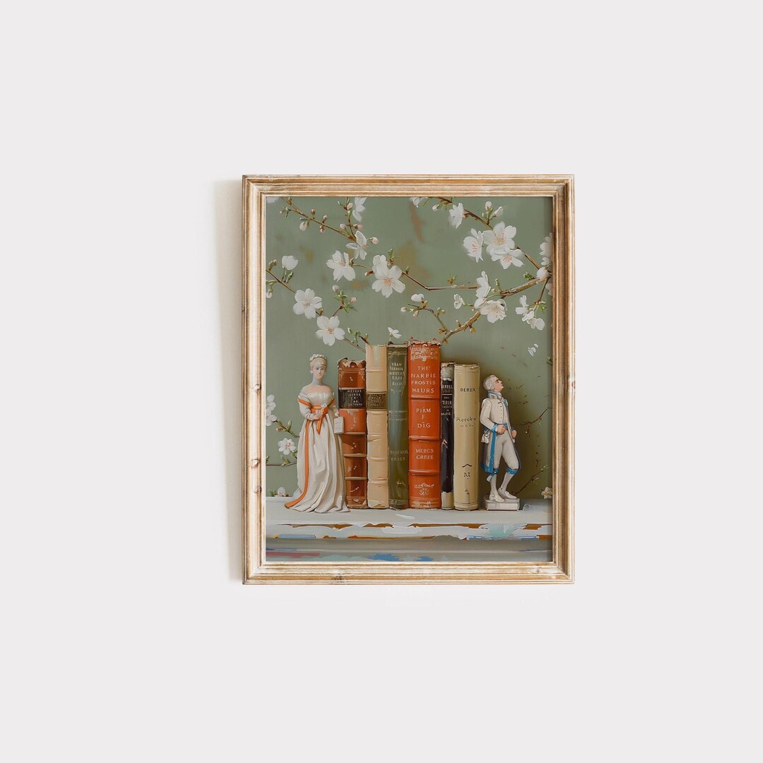 Victorian Bookends Print - Antique Book Shelf Wall Art, Vintage Library ...