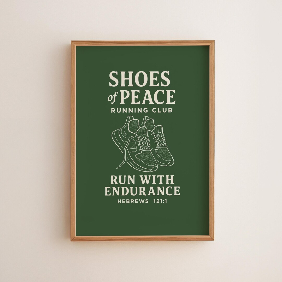 Shoes of Peace Running Club Print, Hebrews 12:1, Christian Art (digital ...