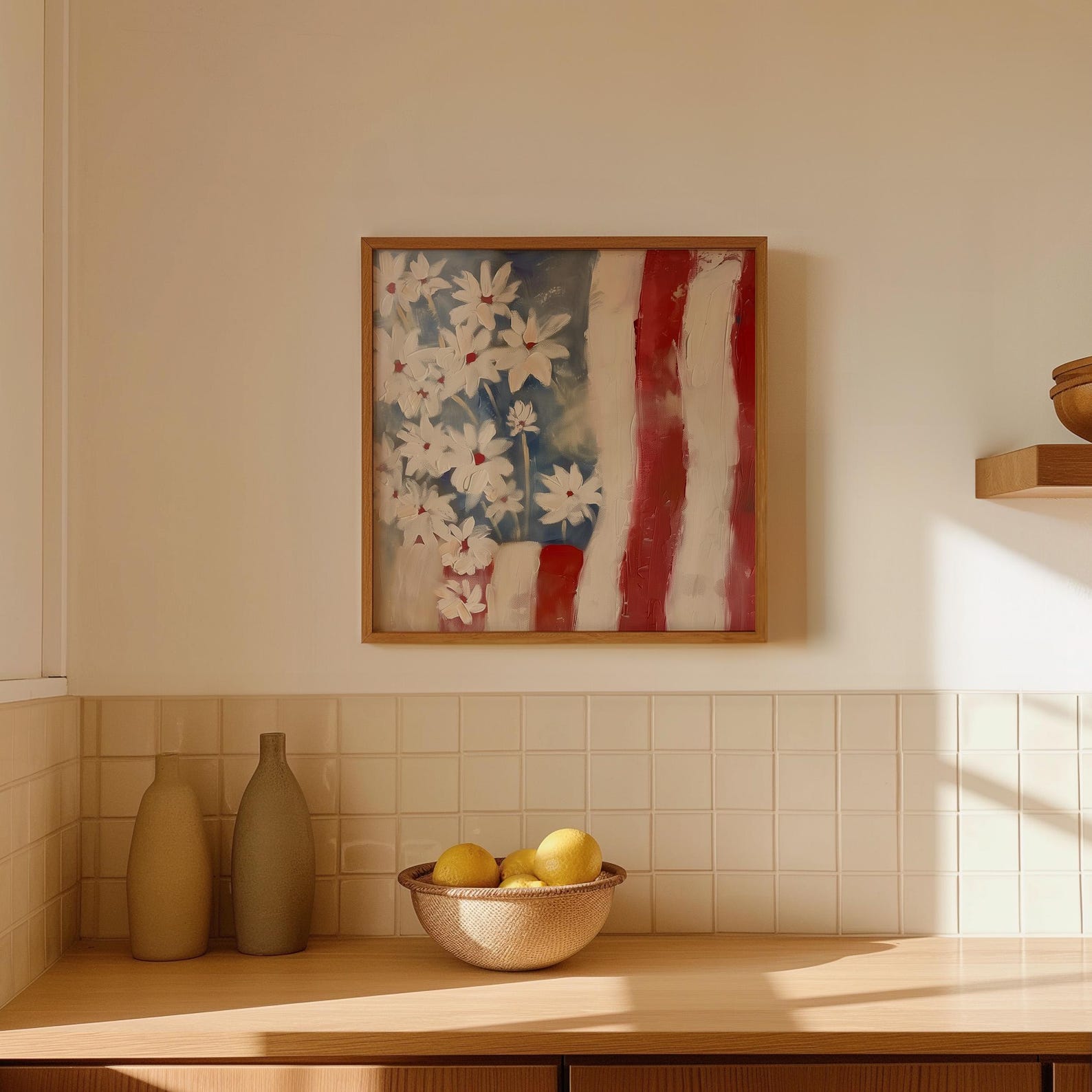 Floral American Flag Print: Patriotic USA Wall Art (30x30 Digital ...