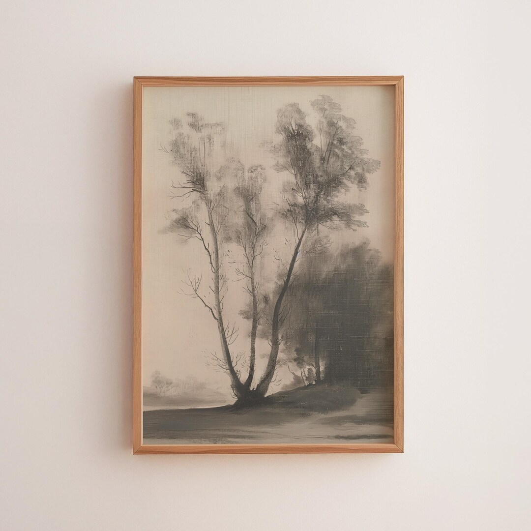 Vintage Ink Tree Painting – Rustic Woodland Scene, Cottagecore Decor ...