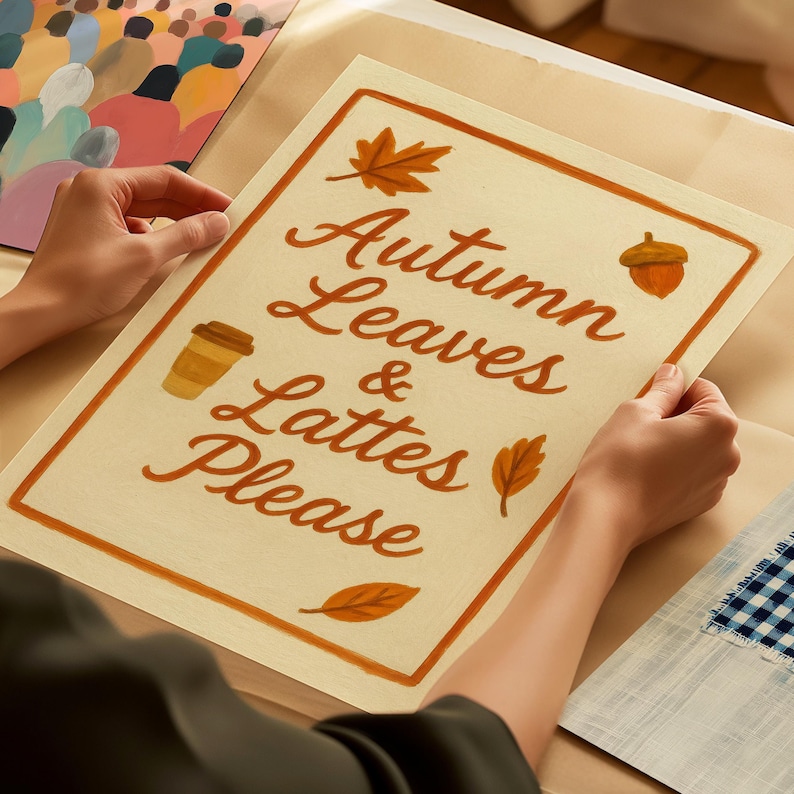 Autumn Leaves & Lattes Print: Cozy Fall Coffee Bar Decor (digital ...