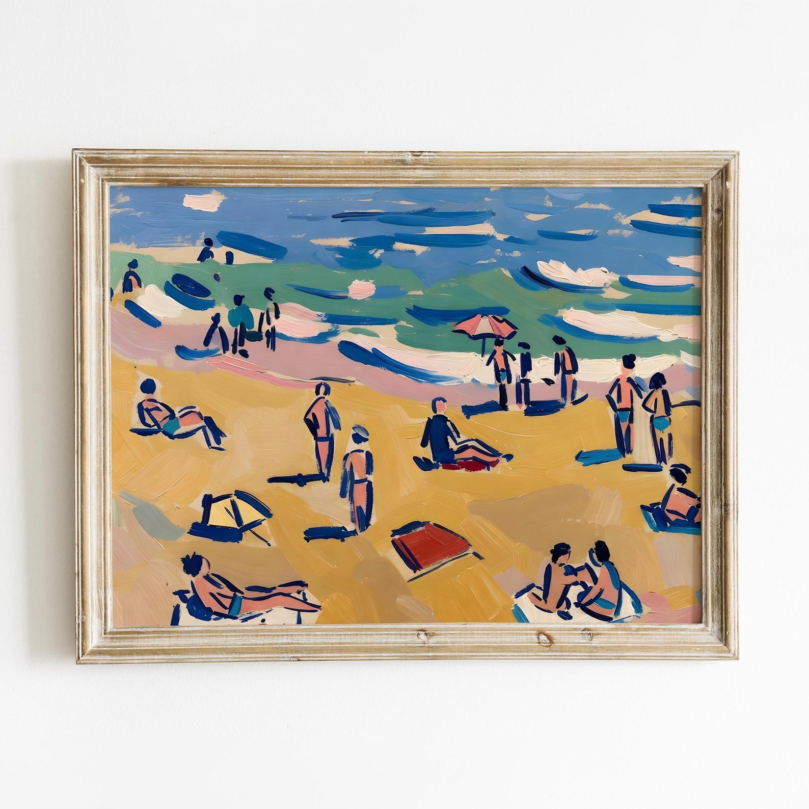 Beach Day Scene Printable, Coastal Wall Art Digital Download, Beach ...