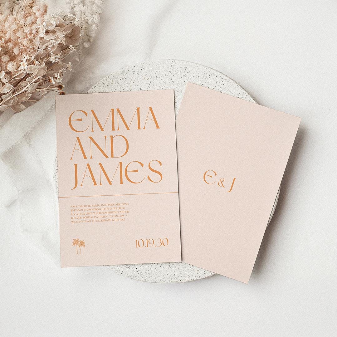 Save the Date Template Double Sided, Coastal Minimalist Canva Template ...