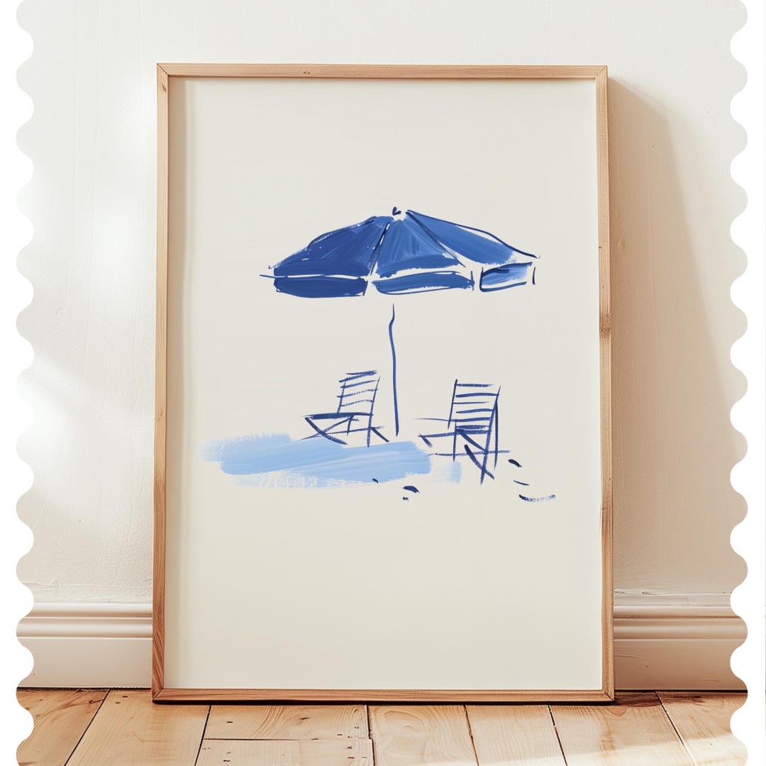 Blue Beach Chairs Print – Coastal Granddaughter Art, East Coast Summer ...