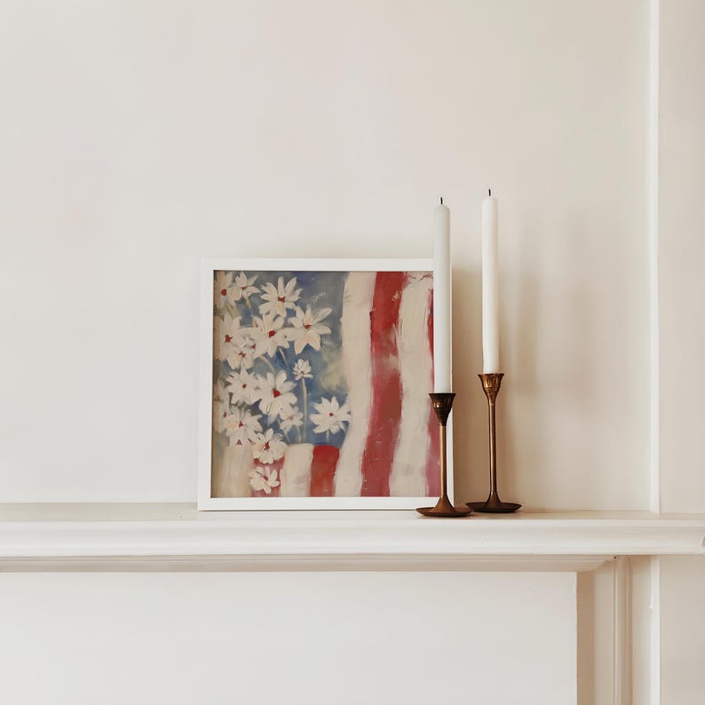 Floral American Flag Print: Patriotic USA Wall Art (30x30 Digital ...