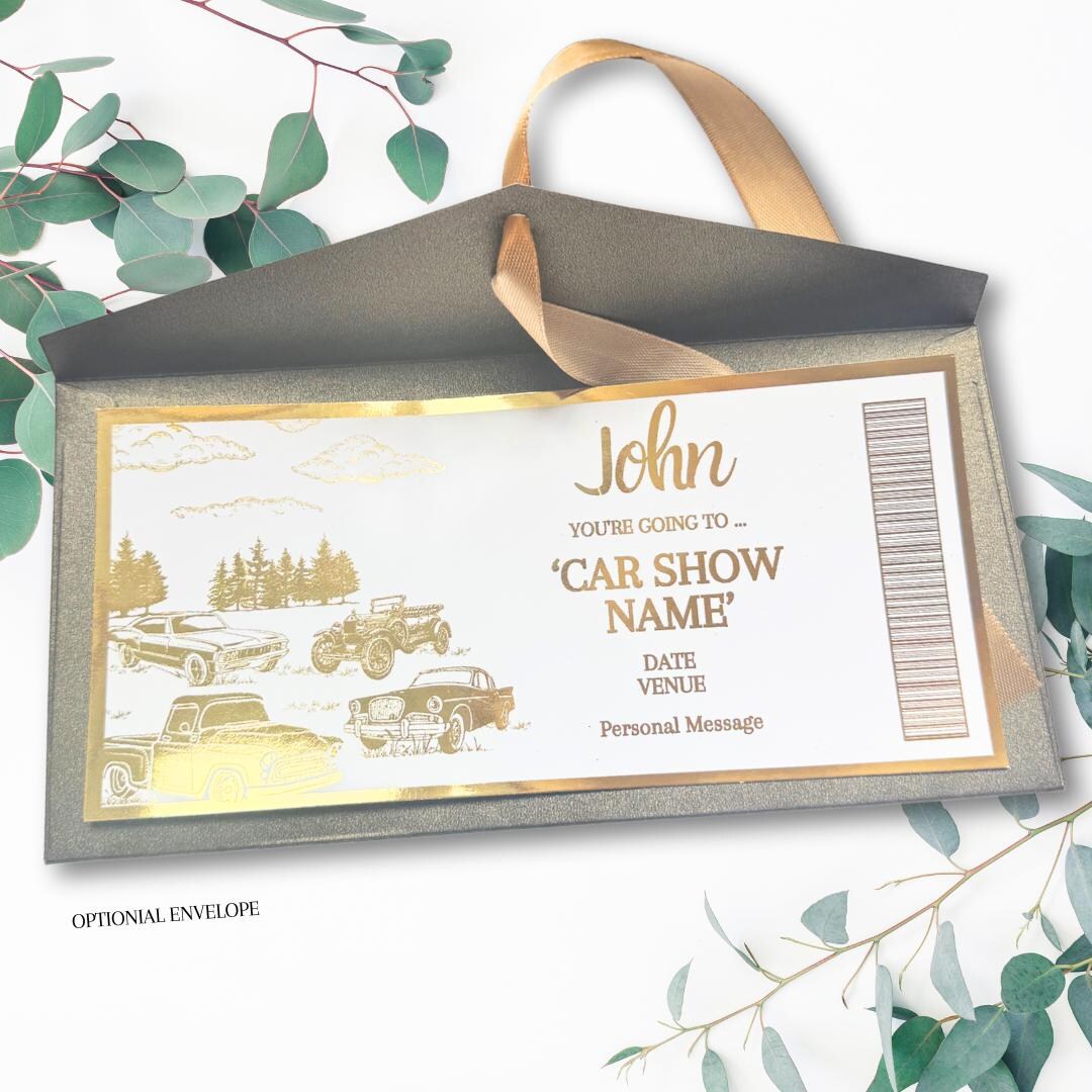 Personalized Car Show Ticket: Shiny Foil Gift Voucher - Etsy UK