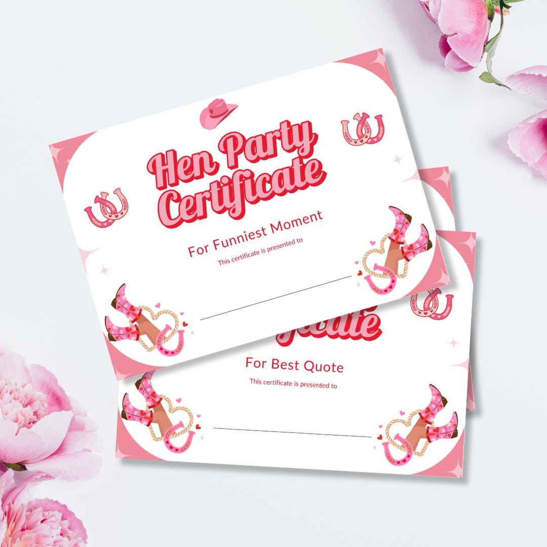 Printable Rodeo Hen Party Certificates - Awards - Hen Do Awards - Funny ...