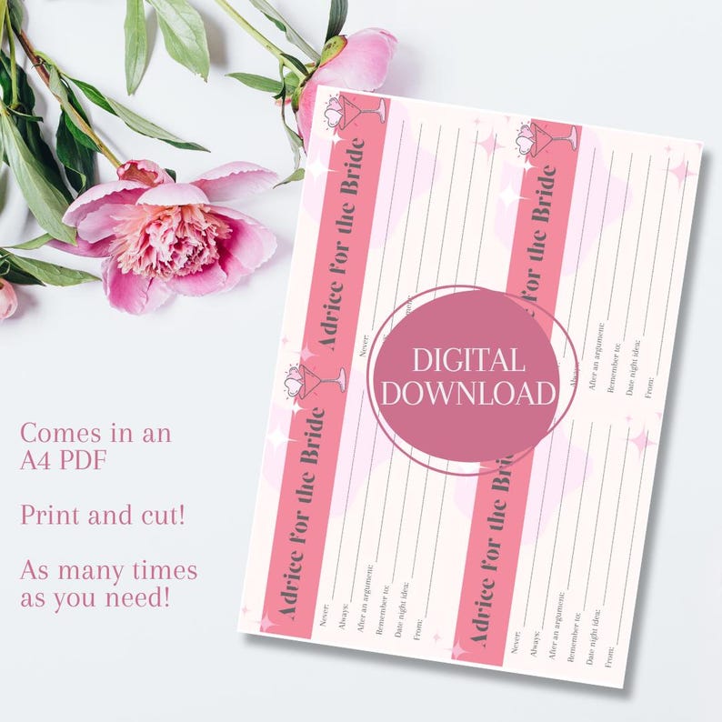 Printable Advice for the Bride Cards - Hen Party - Hen Do - Bride ...