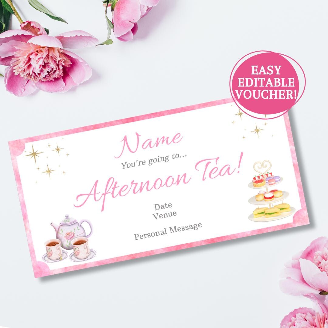 Editable Afternoon Tea Gift Voucher – Instant Download & Customise ...