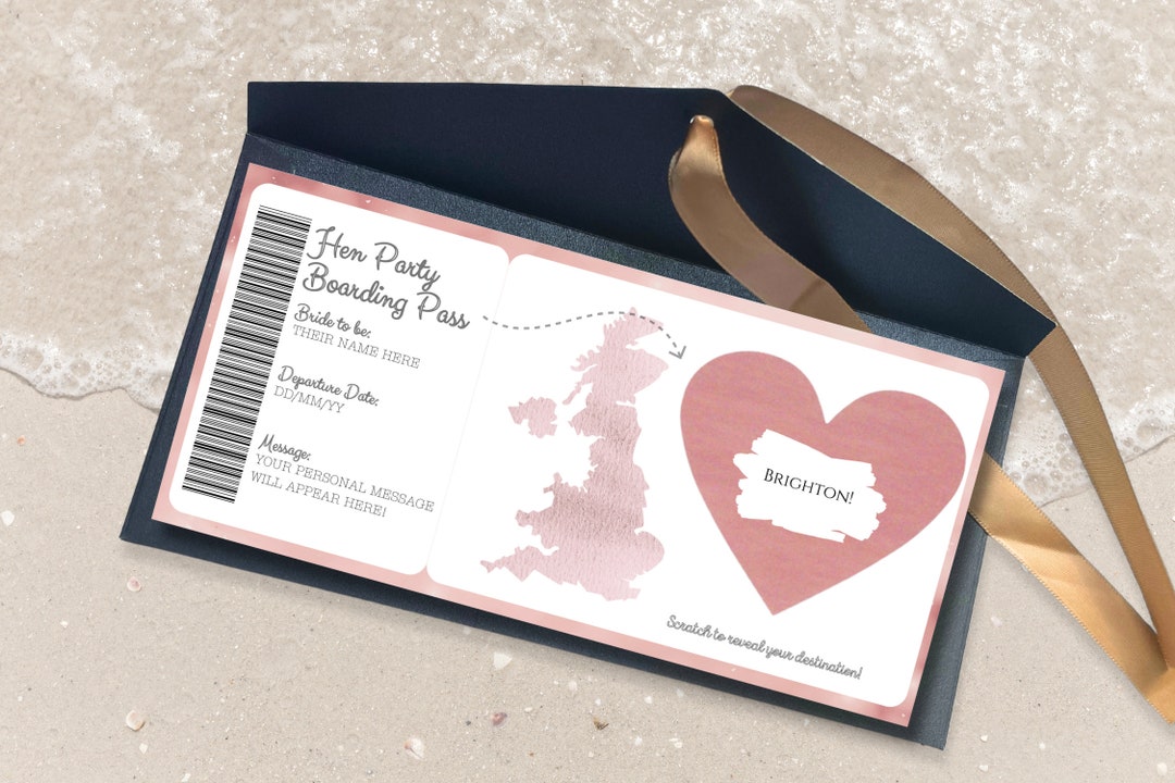Custom Hen Party Boarding Pass Scratch Card: Surprise Destination ...