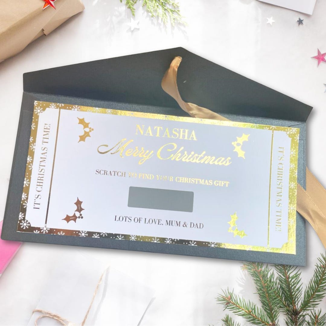 Personalized Christmas Scratch-off Voucher - Shiny Foil Holly Design - Etsy
