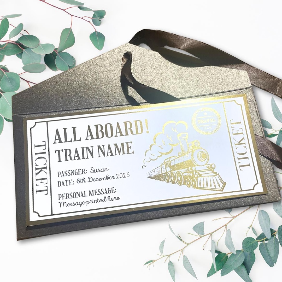 Personalised Golden Train Ticket | Express | Steam Train | Vintage | Present | Boarding Pass ...