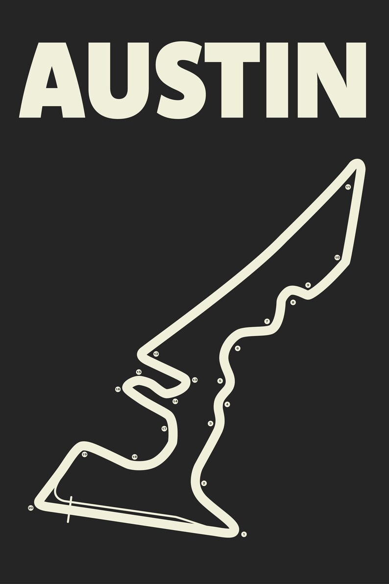 Modern Minimalist Circuit of the Americas Austin Formula 1 Track Poster ...