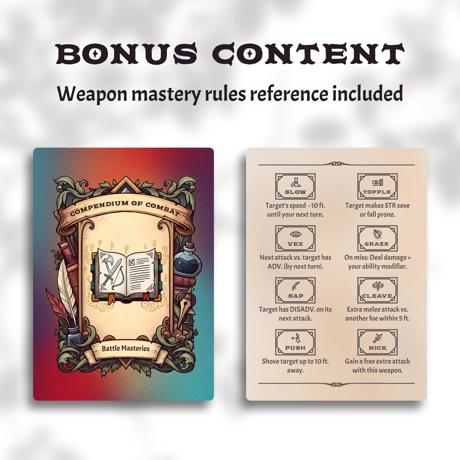 Dnd 5e Weapon Cards – 38 Printable Reference Cards for Simple & Martial ...
