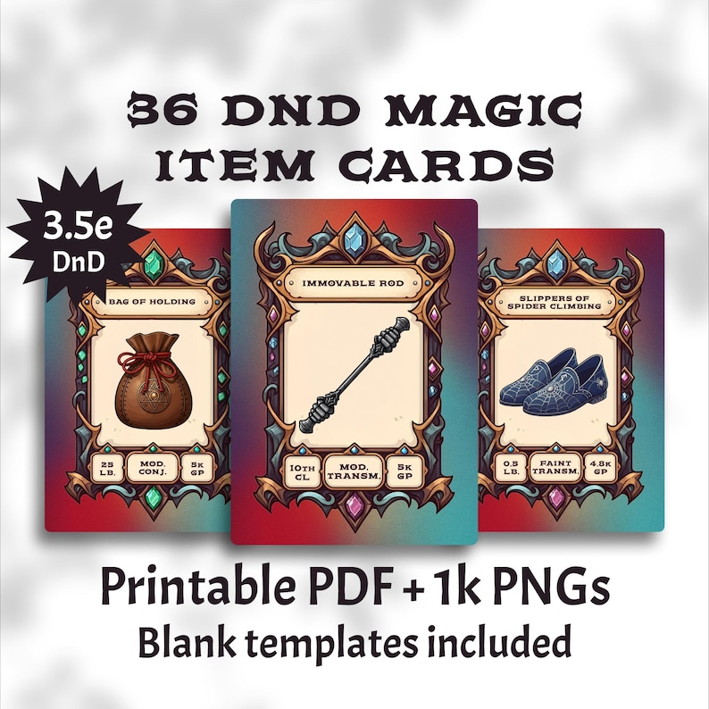 Dnd 3.5e Magic Item Cards – Printable PDF & PNG Stickers, Campaign ...