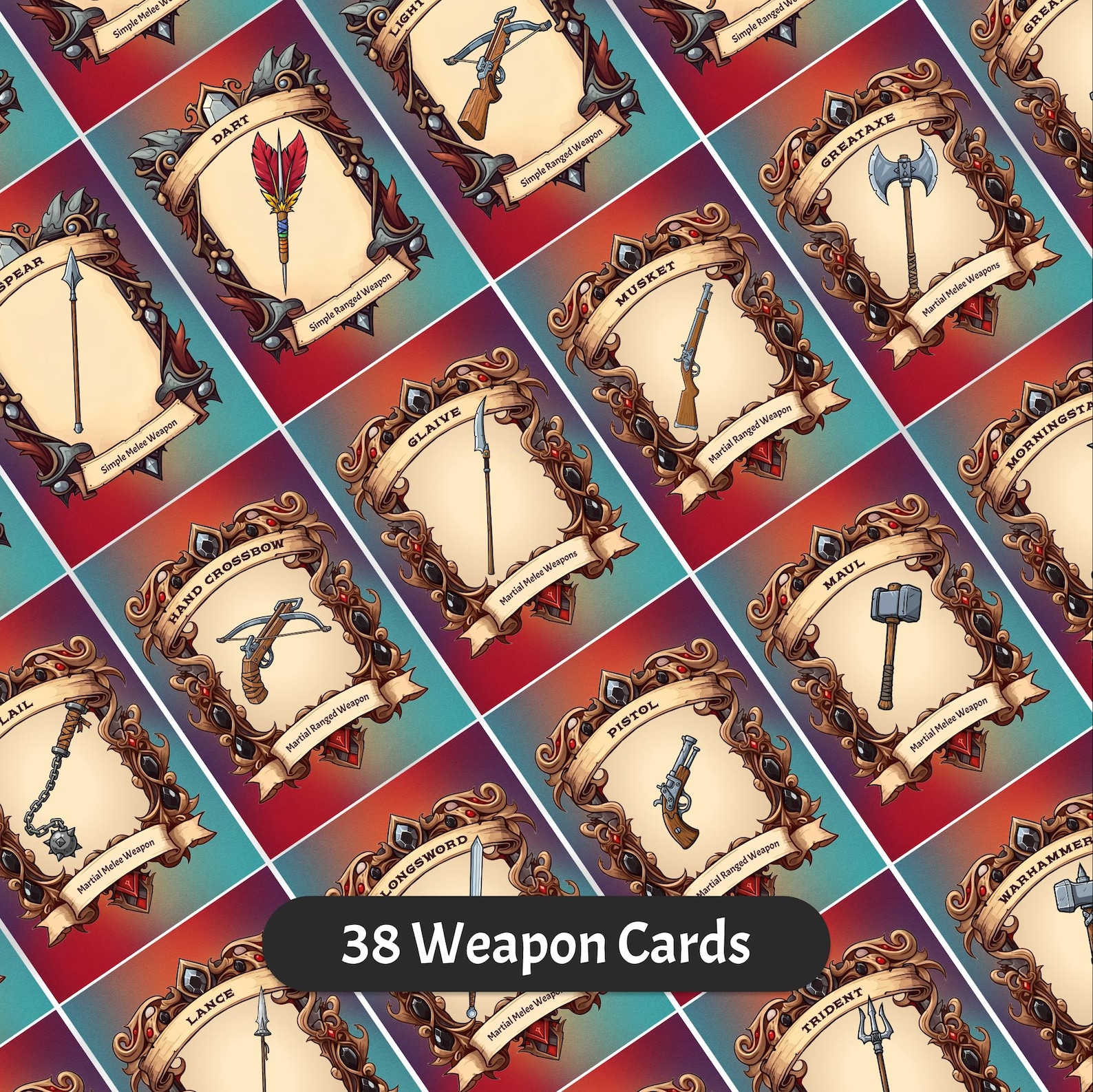 Dnd 5e Weapon Cards – 38 Printable Reference Cards for Simple & Martial ...