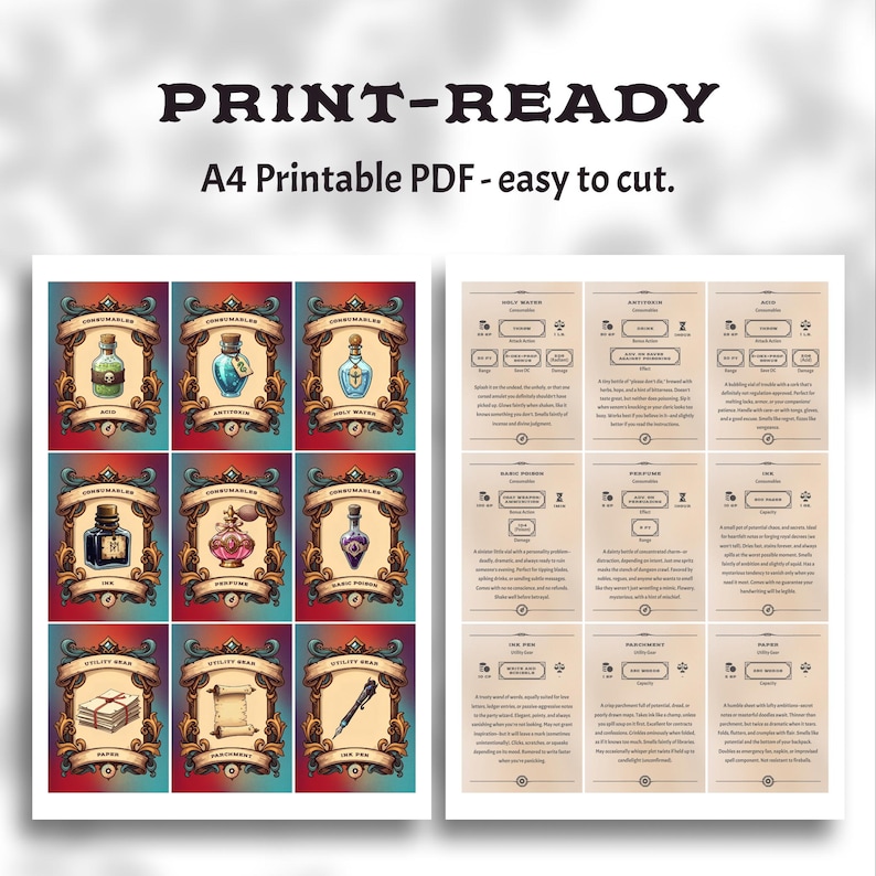 Printable Dnd Item Cards – 5e Loot & Adventuring Props - Etsy