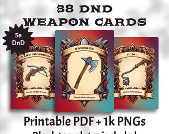 Dnd 5e Weapon Cards – 38 Printable Reference Cards for Simple & Martial ...