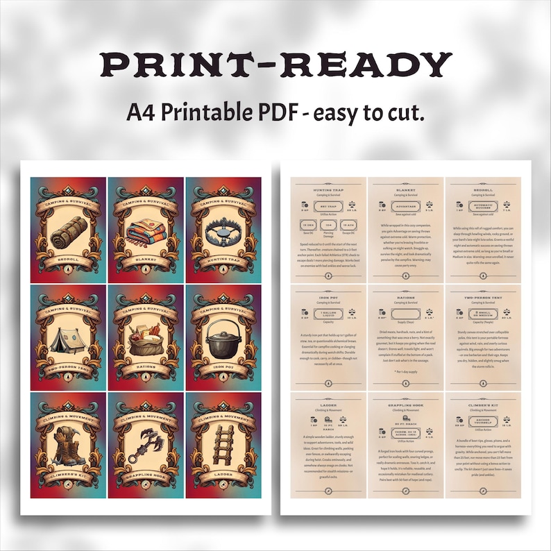 Dnd 5e Adventuring Gear – 36 Printable Item Cards - Etsy