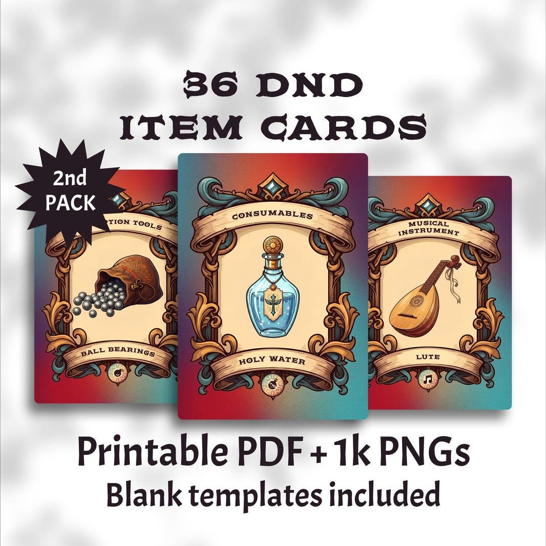 Printable Dnd Item Cards: 5e Adventuring Gear, TTRPG Loot (A4 Pdfs ...