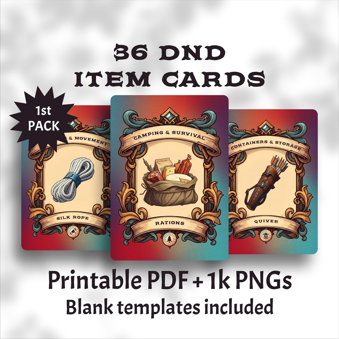 Printable Dnd Item Cards – 36 Adventuring Gear Cards for 5e – Fantasy RPG Equipment Reference ...