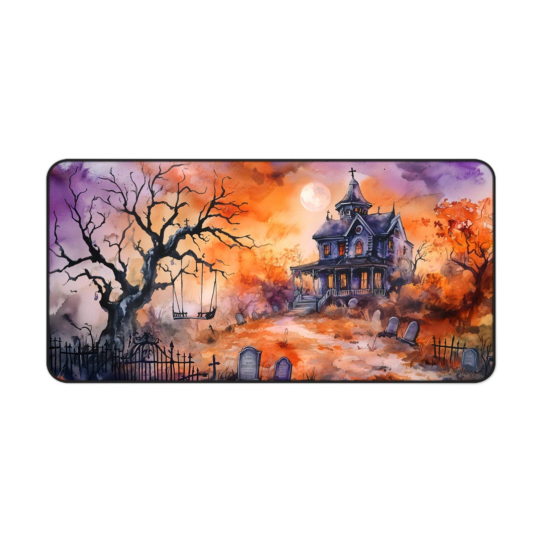 XL Halloween Desk Mat: Spooky Haunted House, Gothic Office Decor - Etsy