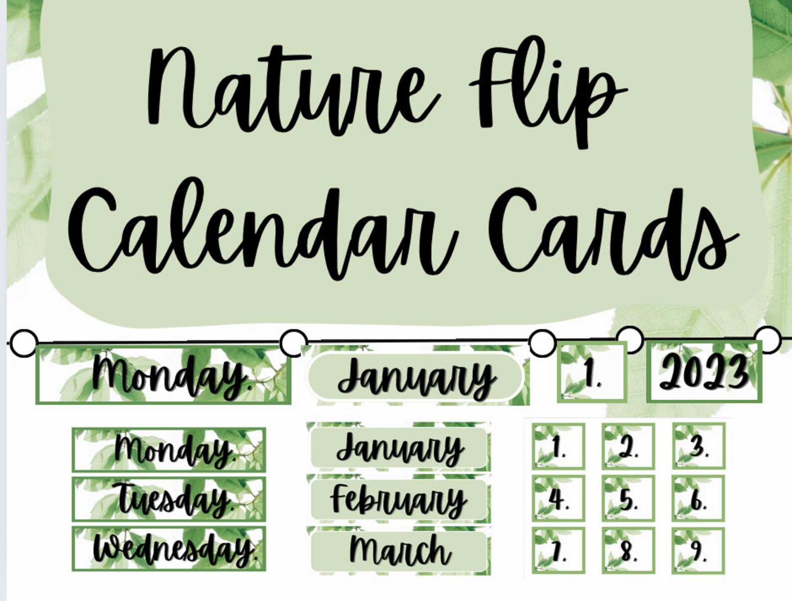 Nature/botanical Themed Flip Calendar/pocket Chart Date Cards - Etsy