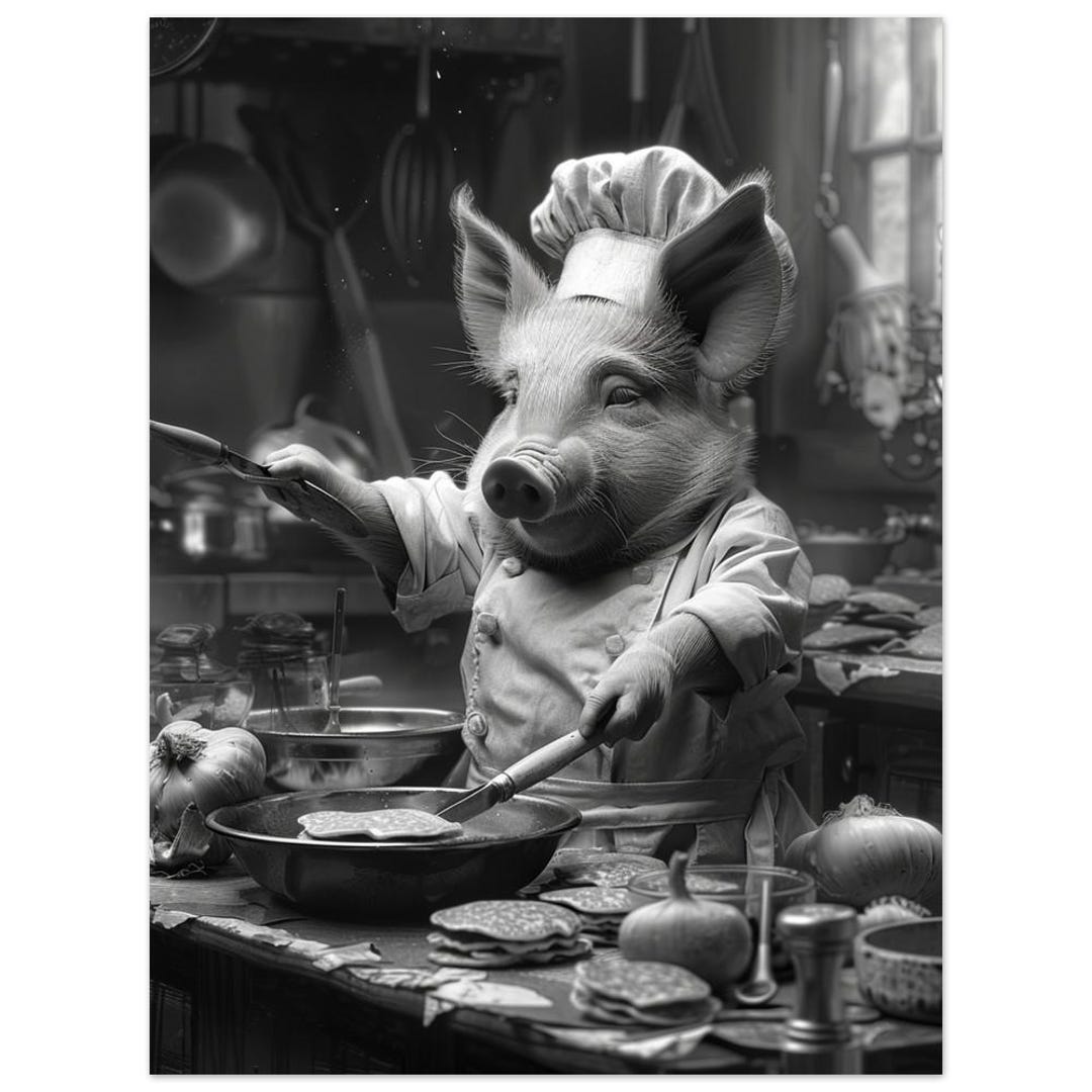 Pig Chef Flipping Pancakes Art Print - Etsy
