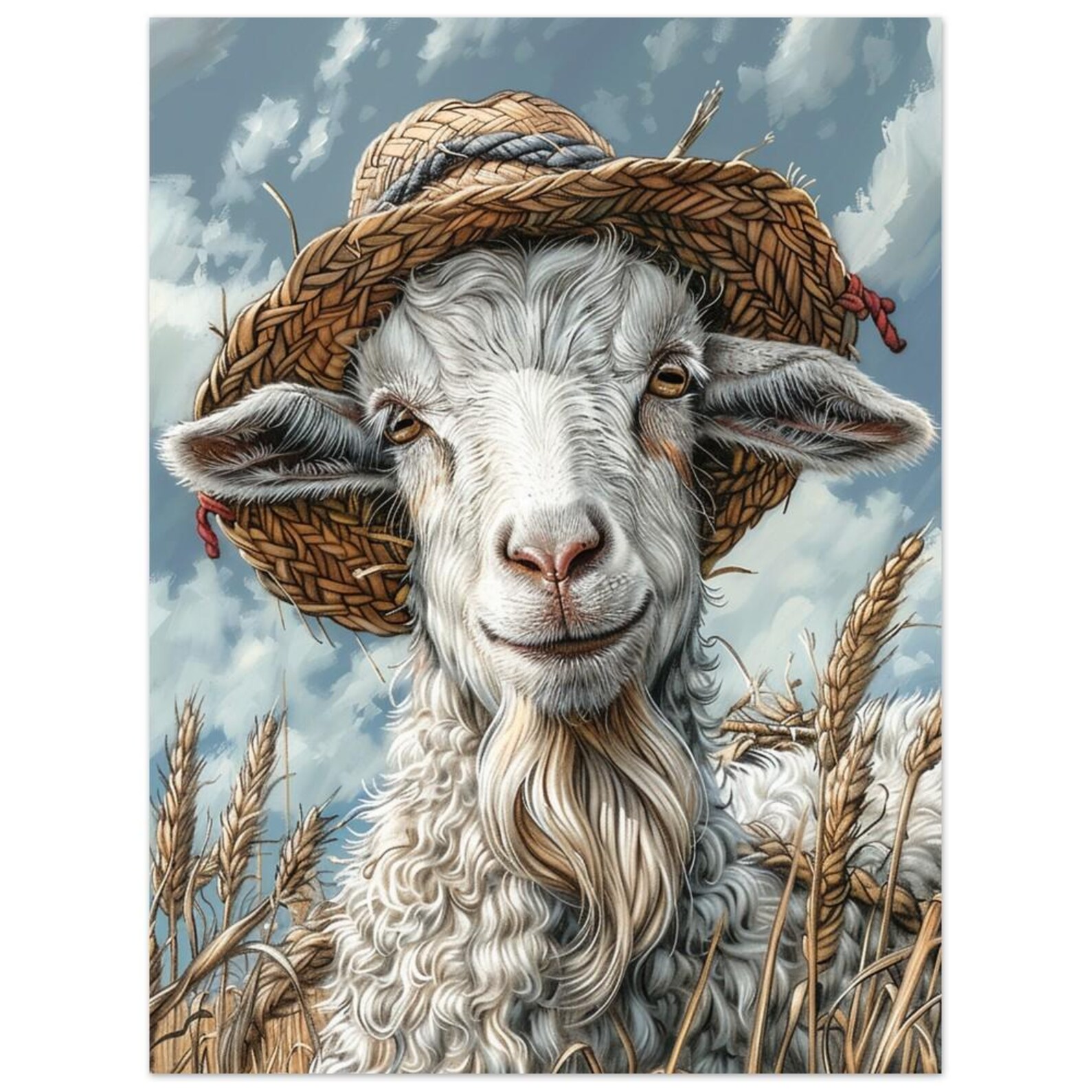 Mischievous Goat Wearing Farmer's Hat Art Print - Etsy