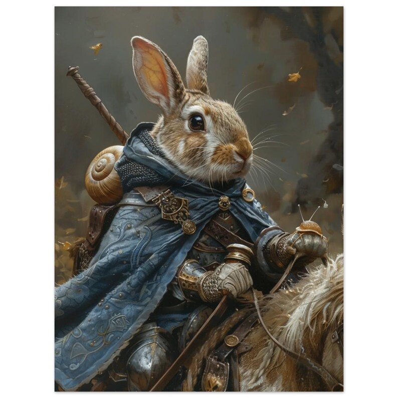 Rabbit Knight Riding Snail Fantasy Art Print - Etsy