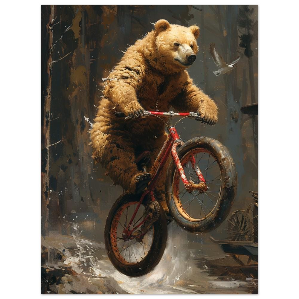 Bear Riding Bicycle Art Print - Etsy