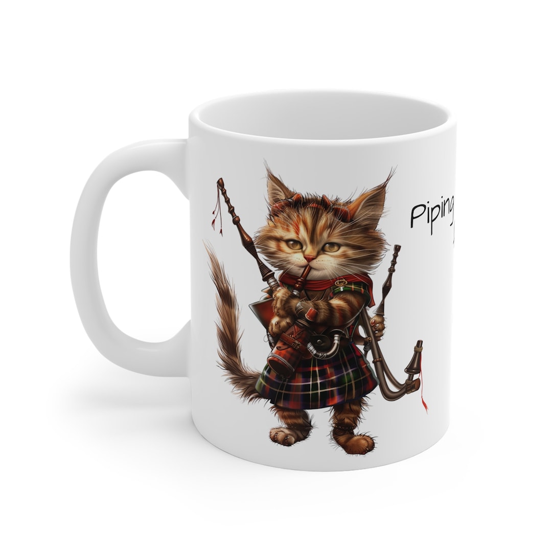 Cute Cat Playing Bagpipes Mug, Funny Cat Coffee Mug, Cat Coffee Mug ...
