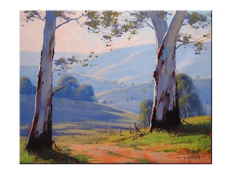 Australian GUM TREES PAINTING Artwork Sheep Landscape by | Etsy