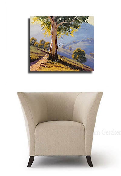 GUM TREES PAINTING Australian Artwork Kangaroo Trees Landscape ...